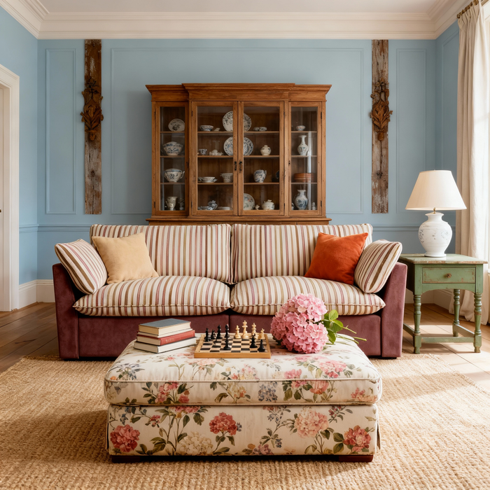 British Retro Check & Striped Sofa with Removable Covers