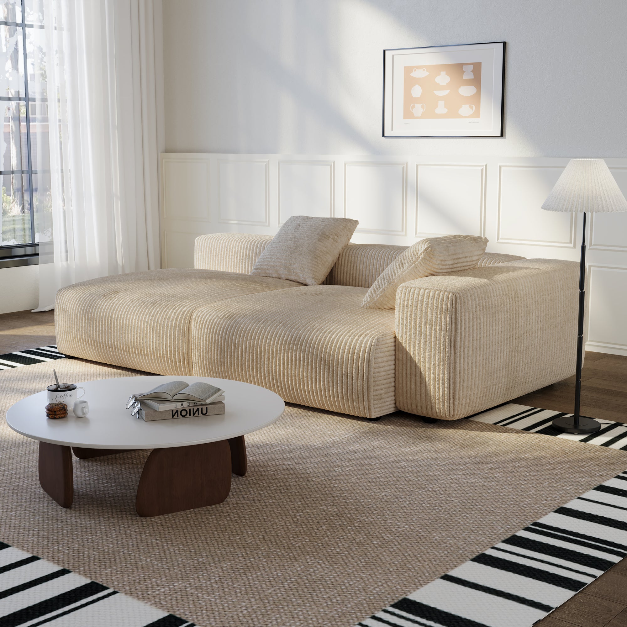 Corduroy Modular Wide Seat Chaise Sofa Block