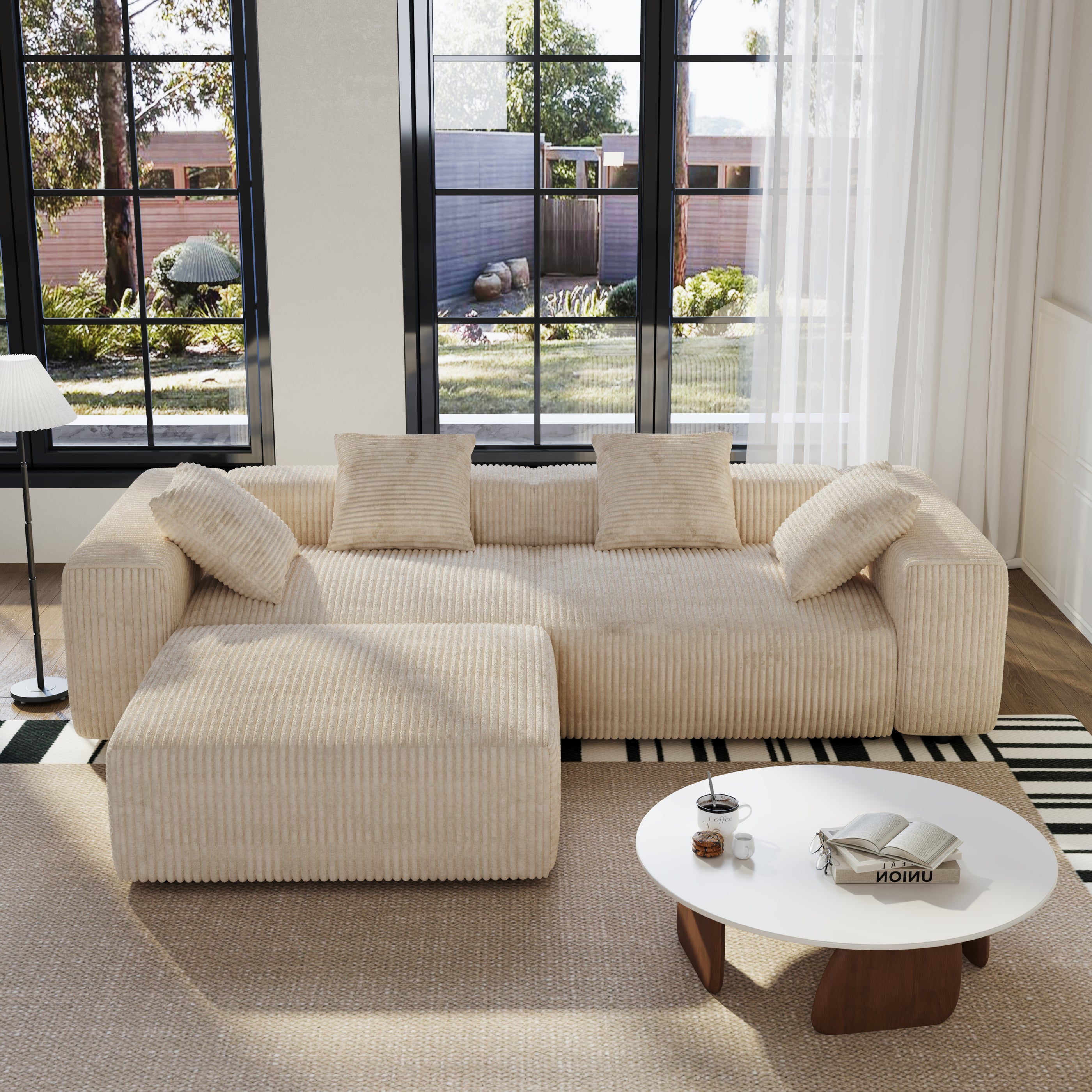 Corduroy Modular Wide Seat Chaise Sofa Block