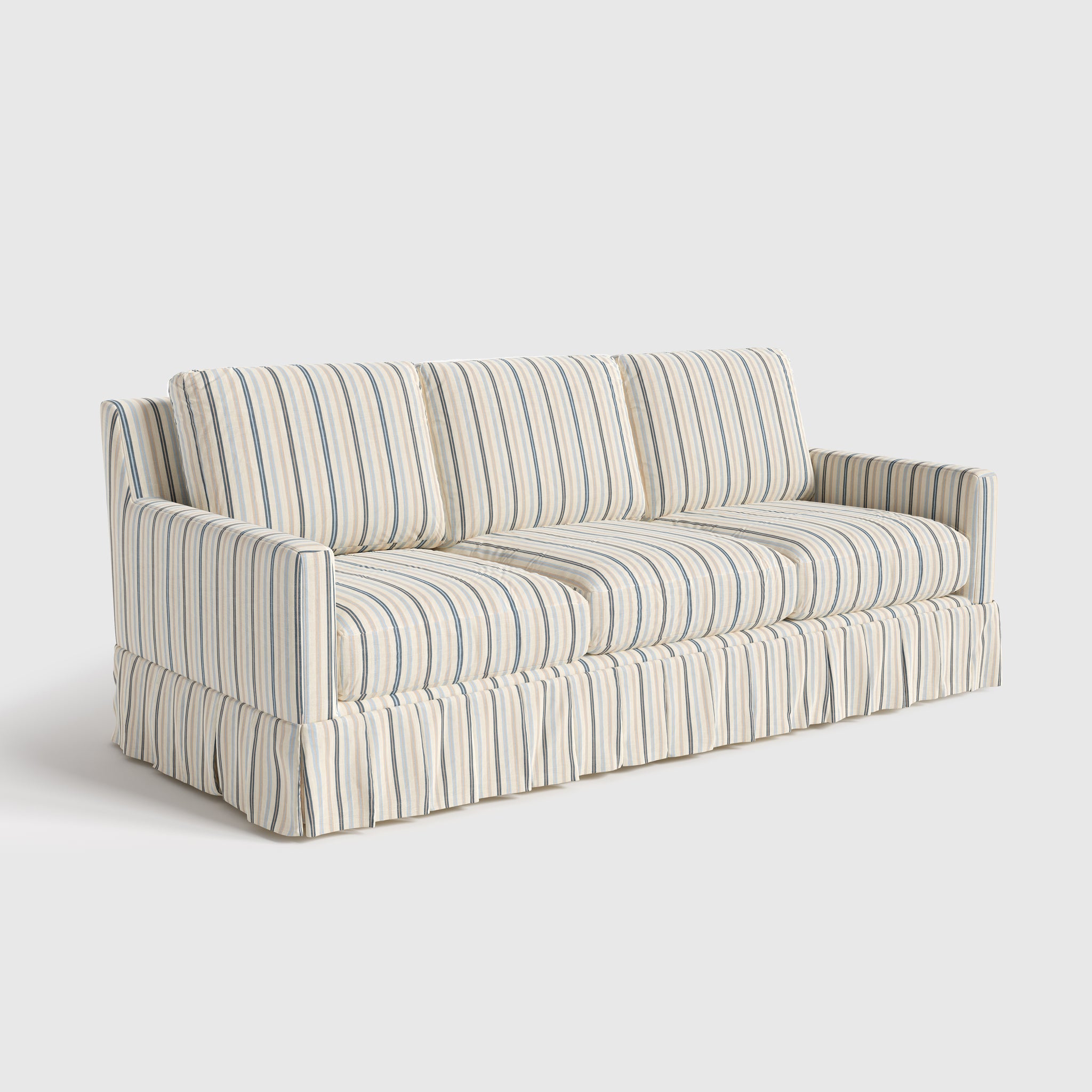 Elegant 3 Seater Striped Sofa with Removable Covers and Skirted Base