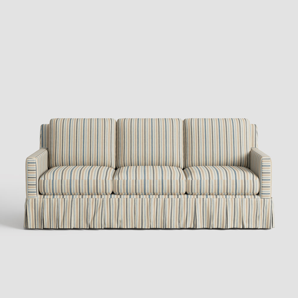 Elegant 3 Seater Striped Sofa with Removable Covers and Skirted Base